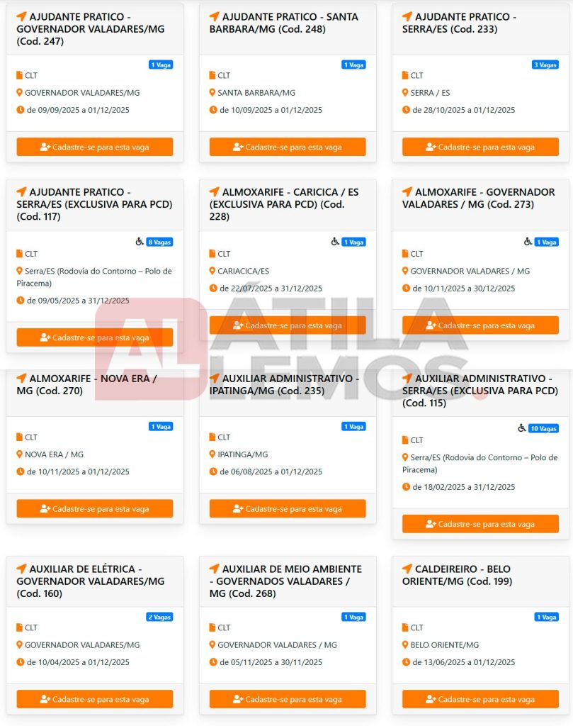 VAGAS no Grupo FTA em Nova Era, Ipatinga, Colatina e Serra - Átila Lemos